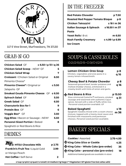 MENU | BartsKitchenBakery