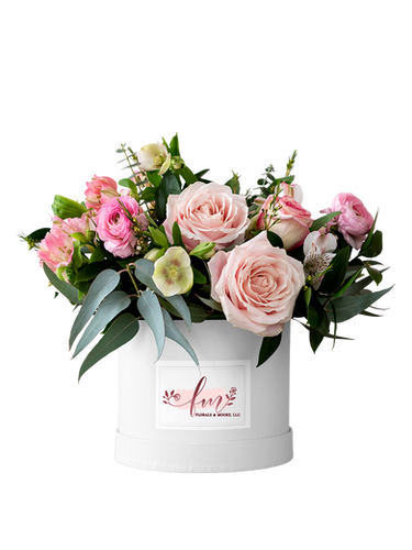 White Hat Box Gift Bouquet | FloralsandMoore