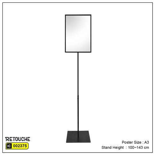 Display Poster Stand, Poster Size A3, Height-Adjustable, Metal, Black Color