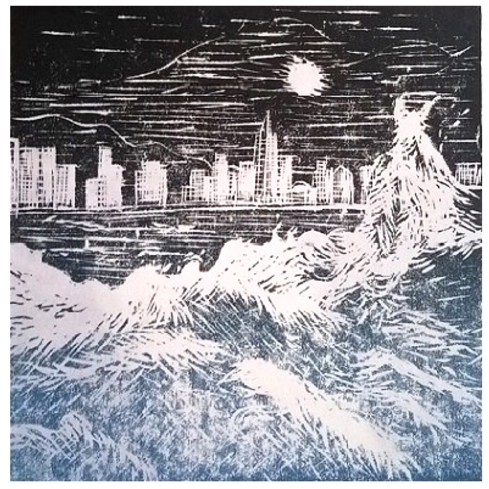City Chinese Landscape Lino Print Hong Kong Lino Print Handmade Lino ...