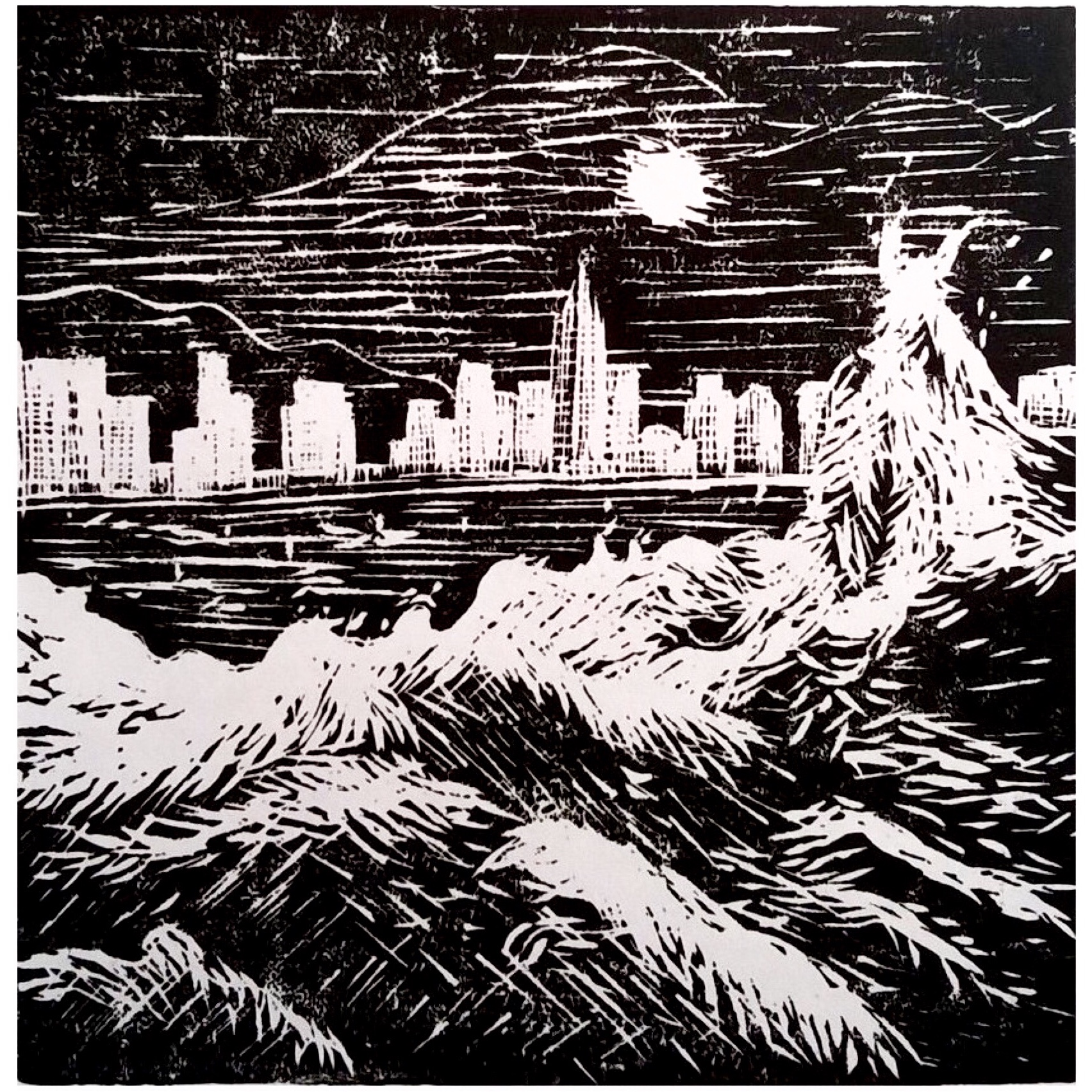 City Chinese Landscape Lino Print Hong Kong Lino Print Handmade Lino ...
