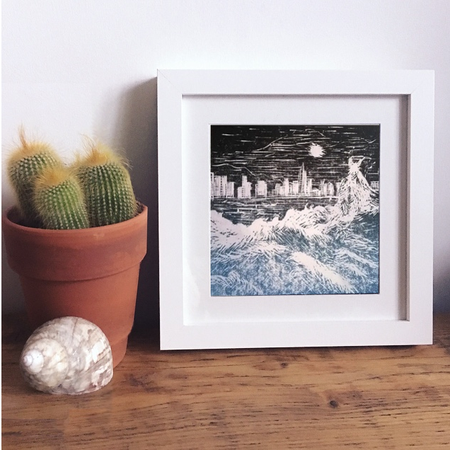 City Chinese Landscape Lino Print Hong Kong Lino Print Handmade Lino ...