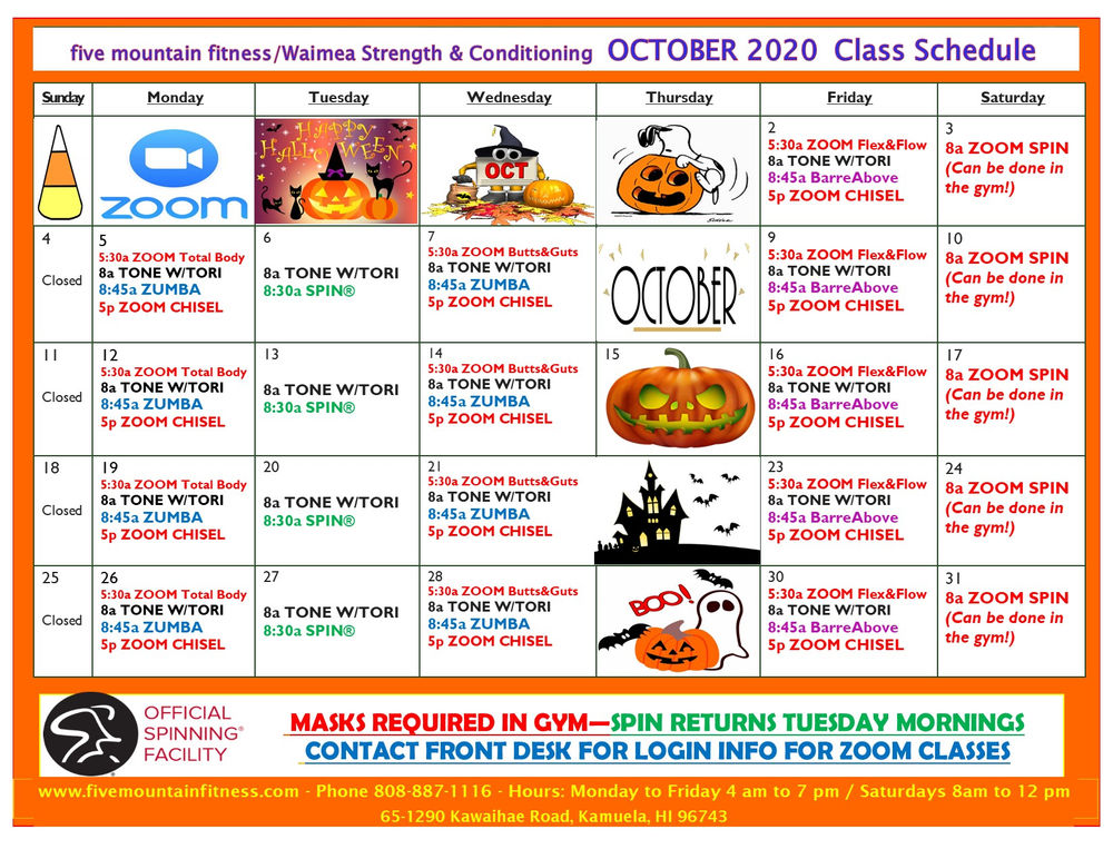 October Class Schedule