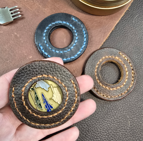 Handmade Leather Round Challenge Coin Holder | Muddy Girl Leathers