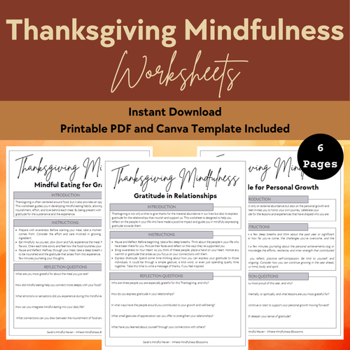 Thanksgiving Mindfulness Worksheets | PDF and Canva Template ...