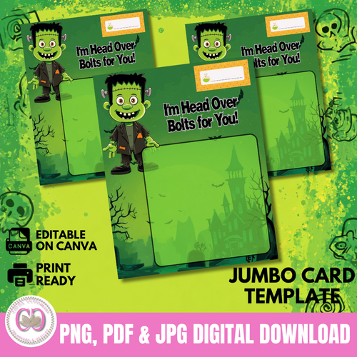 Frankenstein Monster Halloween Jumbo Card Editable Canva Template ...