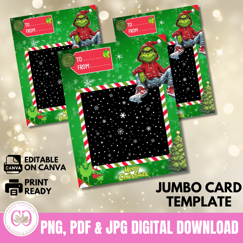 Merry Christmas Grinch Holiday Jumbo Christmas Card Editable Canva ...