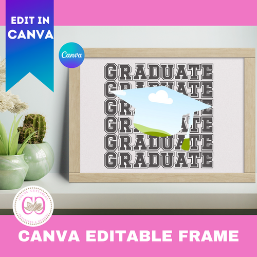 Graduation Cap Frame with Graduate BG Editable Canva Digital | Cocoa ...