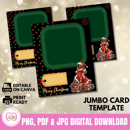 Black Girl Santa Holiday Polkadots Jumbo Christmas Card Editable Canva ...