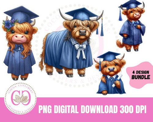 Chibi Cow Grad Bundle PNG Digital File | Cocoa Cuttables