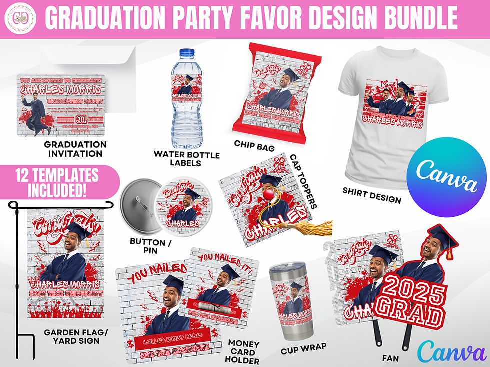 Graduation Party Favor Template Red Graffiti Bundle Editable Canva ...