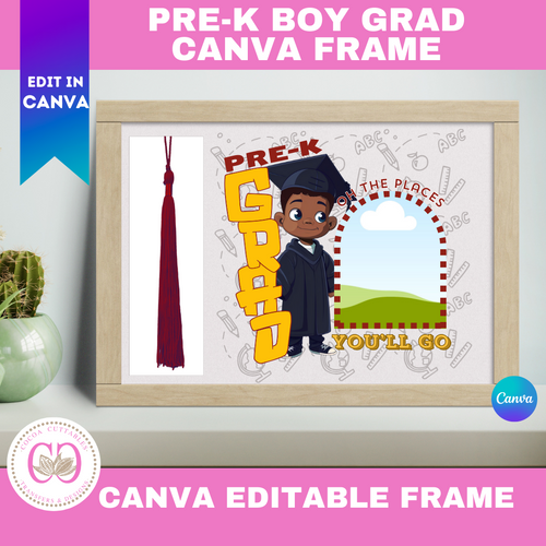 PRE-K BOY GRAD Editable Frame Canva Digital File | Cocoa Cuttables