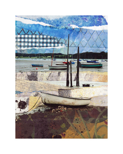 Fine Art Giclée Print - Boats on the river Orwell Collage | Jenn Baxter