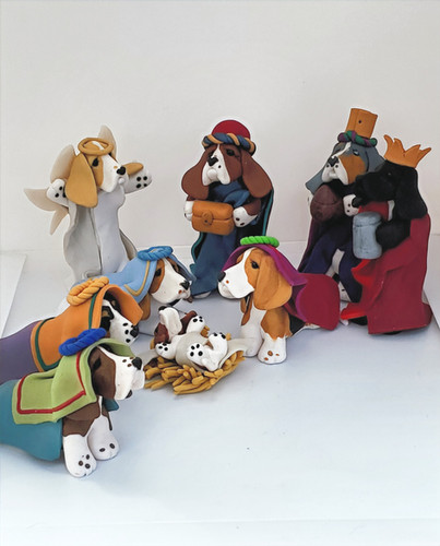 BASSET HOUND NATIVITY 9 Piece Polymer Clay Handmade Original DOG ...