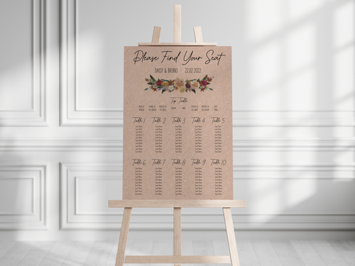 Burgundy Boho Table Plan - Kraft | poppy-forrest-kraft