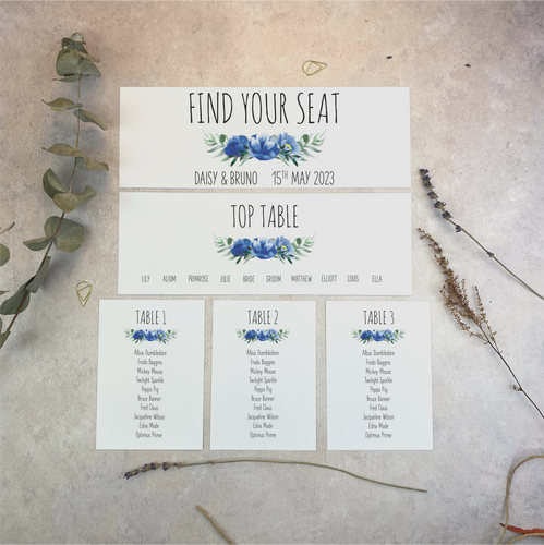 Dusty Blue Individual Table Plan Cards - White | poppy-forrest-kraft