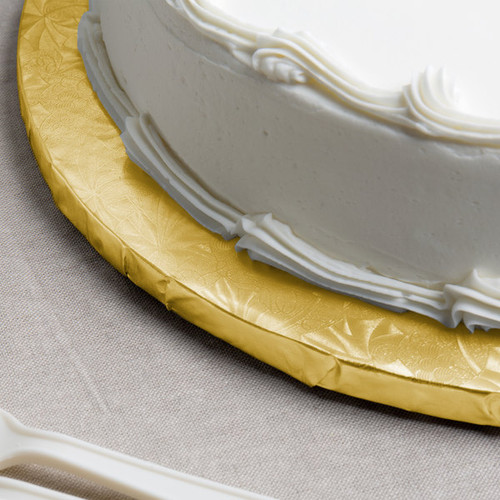 12" gold fold-under 1/2" thick round cake drum. | Cindyrella Cakes