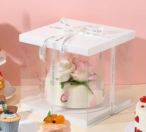Plastic Clear Cake Box Large 10.2" x 10.2" x 9.8" Bakery Transparent ...