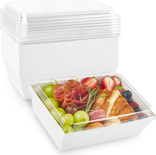 8x6 Paper Charcuterie Boxes with Clear Lids Large Disposable Bakery ...