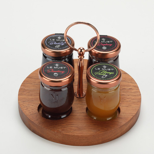 Circular Wooden Displays, 4 pockets with Copper Ring Handle | Le Must