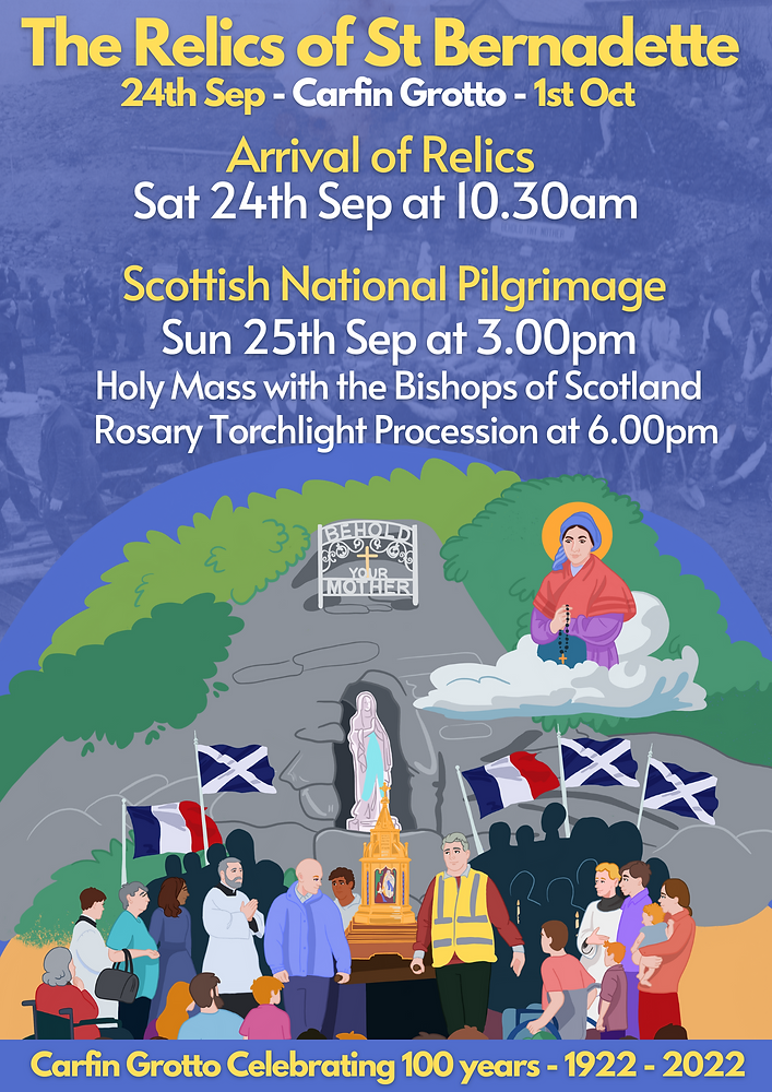 St Bernadette's Relics are coming to Carfin Grotto from September 24th!