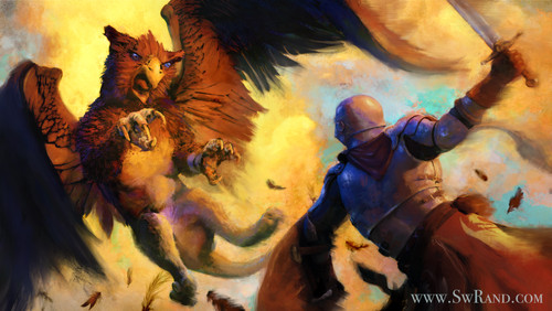 Griffin Attack - 12"x18" Limited Edition Giclee Art Print | S.W. Rand