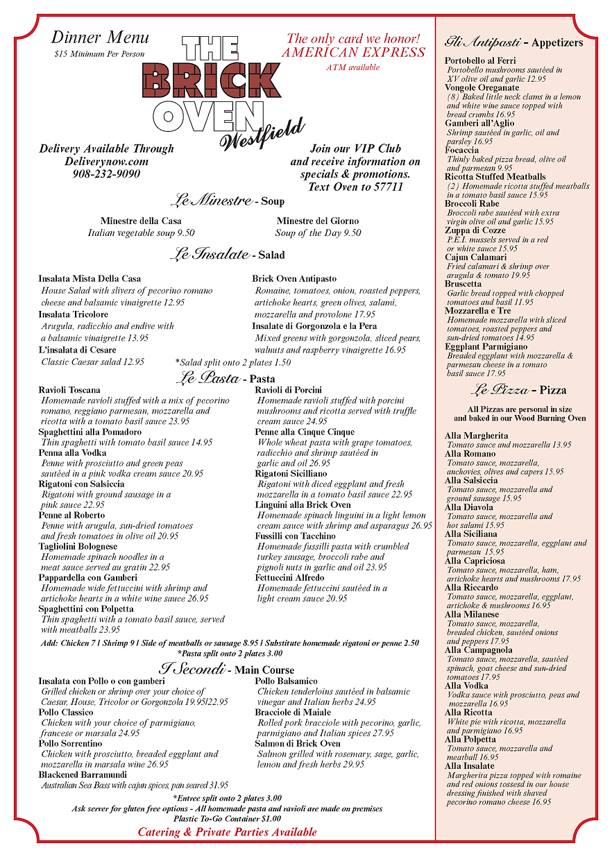Menus | The Brick Oven