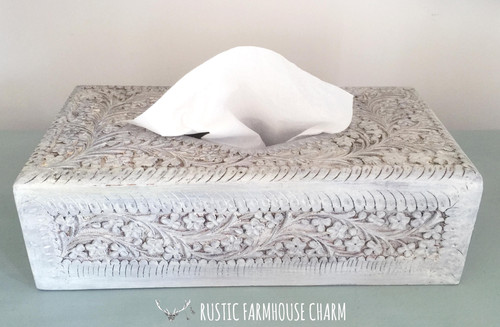 Carved Teak Tissue Box | rusticfarmhousecharm