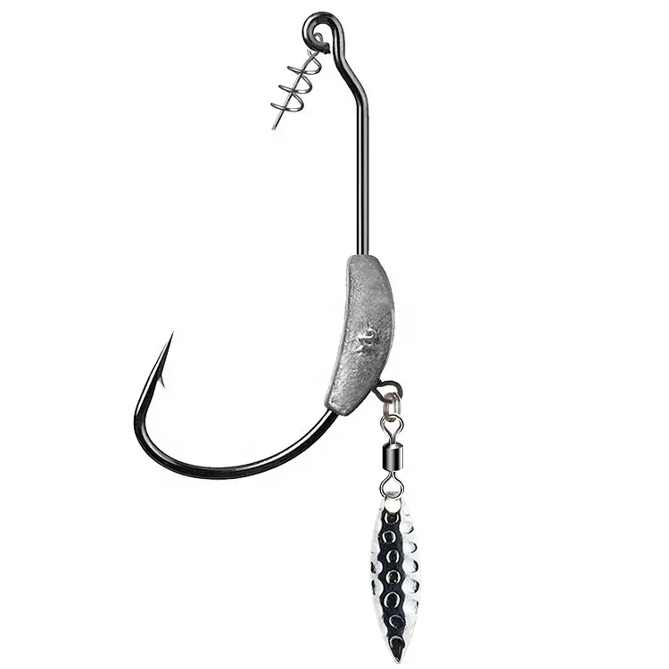 Weighted Worm Hook with Willow Spinner - 12 Hooks | B&W Tackle
