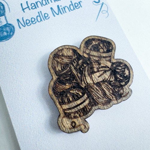 Engraved Wooden Magnetic Needle Minder with Yarn balls | Rebel Stitchers
