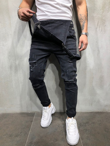 Men Ripped Zipper Denim Overall | Geek Apparel