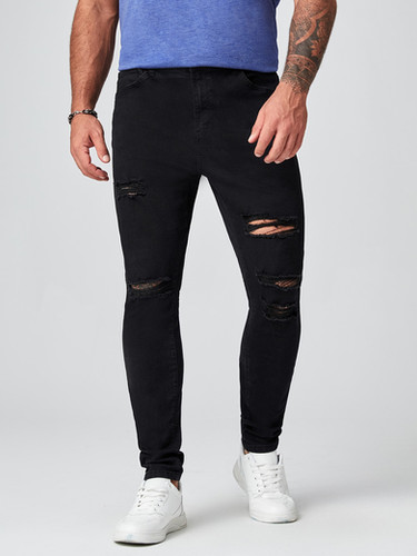Extended Sizes Men Ripped Skinny Jeans | Geek Apparel