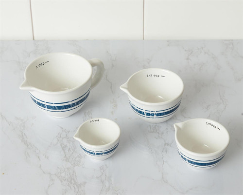 White/Blue Ceramic Measuring Cup Set Of 4 | Rowe Spurling Paint