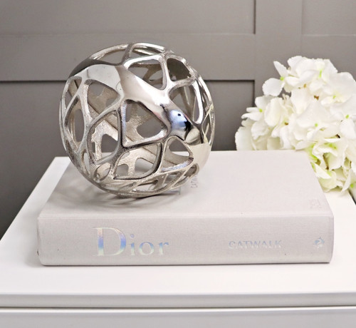 Losis Decorative Silver Orb Sculpture | Tones And Textures