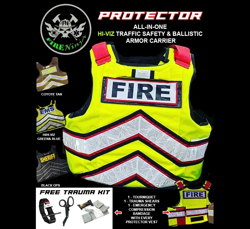 PROTECTOR" HI VIZ RED FIRE - TRAFFIC SAFETY & BALLISTIC VEST | Redline ...