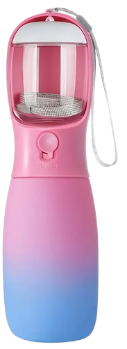 Dog Water Bottle with Food Container, Plastic, Gradient Pink/Blue, 19oz ...