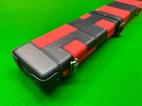 One Piece 3 Slot Red & Black Patchwork Cue Case with straps | Cue ...