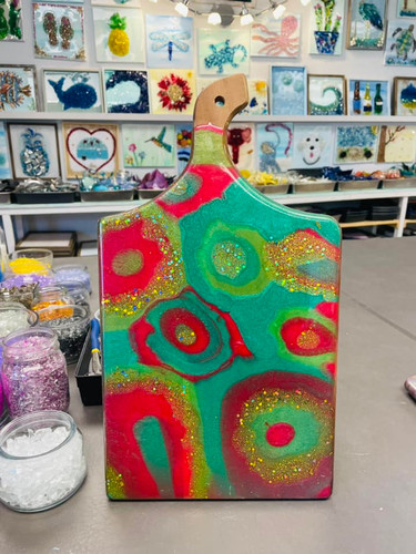 Custom green and red charcuterie board 17" | Crushed Glass PCB