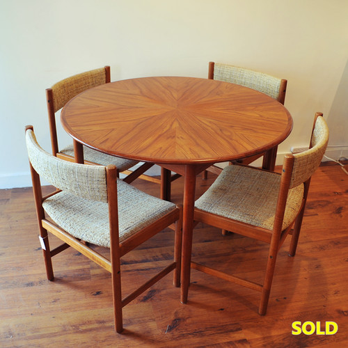Vtg MCM Teak Starburst Dining Table with Chairs | bananalab
