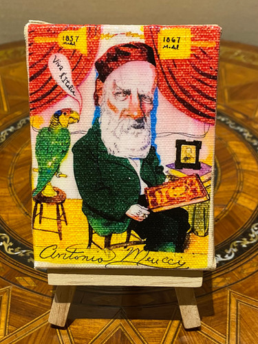 Antonio Meucci with his beloved bird and prototype of the first ...