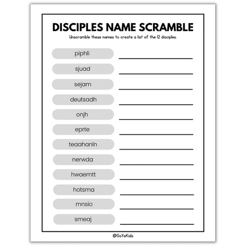 Disciples Name Scramble | GO YE KIDS