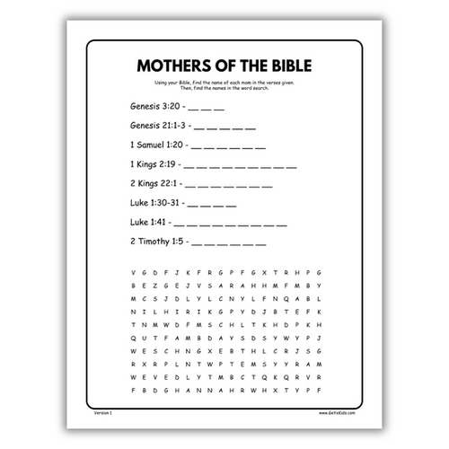 Mothers of the Bible Activity Page | GO YE KIDS