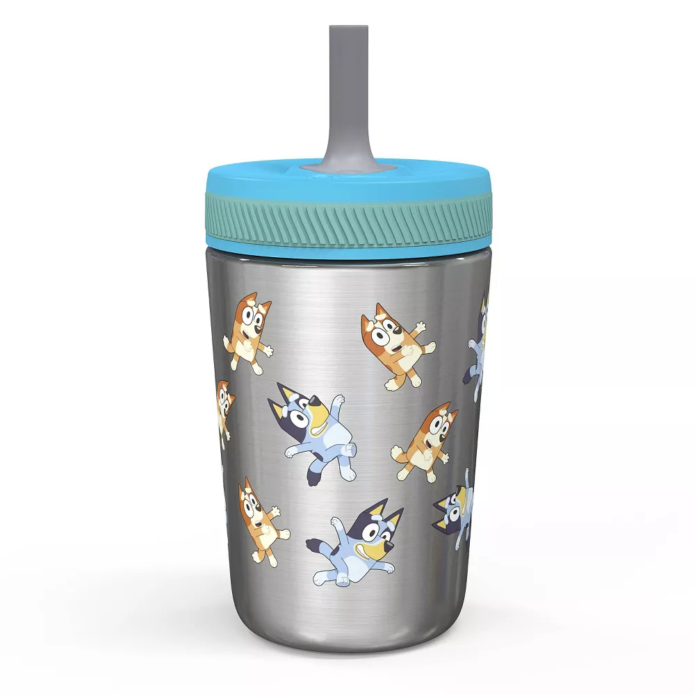 Vaso Bluey de acero inoxidable con popote antiderrame marca ZAK | Todokids