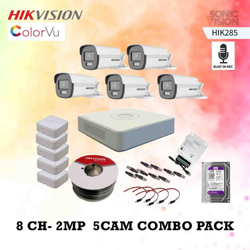 Combo Offer 8Ch 2MB DVR with 5 Bullet colour Camera Hikvision | Sonicvision