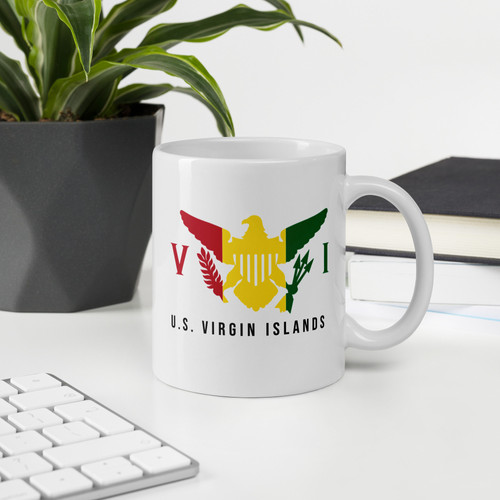 U.S. Virgin Islands Flag, Rasta, White Glossy Mug | GemFromRock