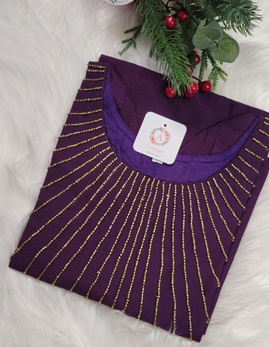Dark purple raw silk kurti with bead work | Anvisvogue