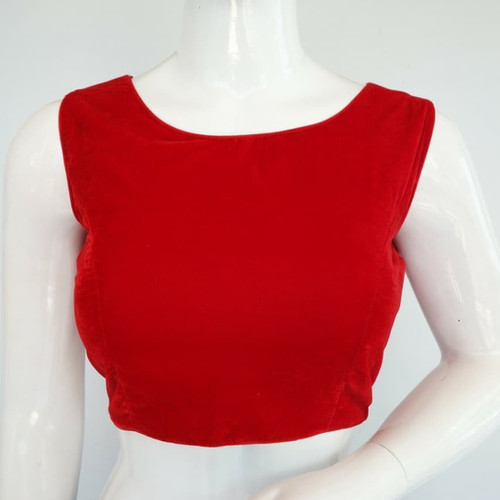 Bright Red Party Wear Velvet Readymade Blouse for Indian Saree | Anvisvogue