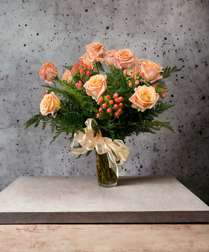 One Dozen Peach Roses | BowKay Designs | Local Flower Delivery in ...