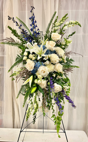 White & Blue Easel with Crystal Cross | BowKay Designs | Local Flower ...