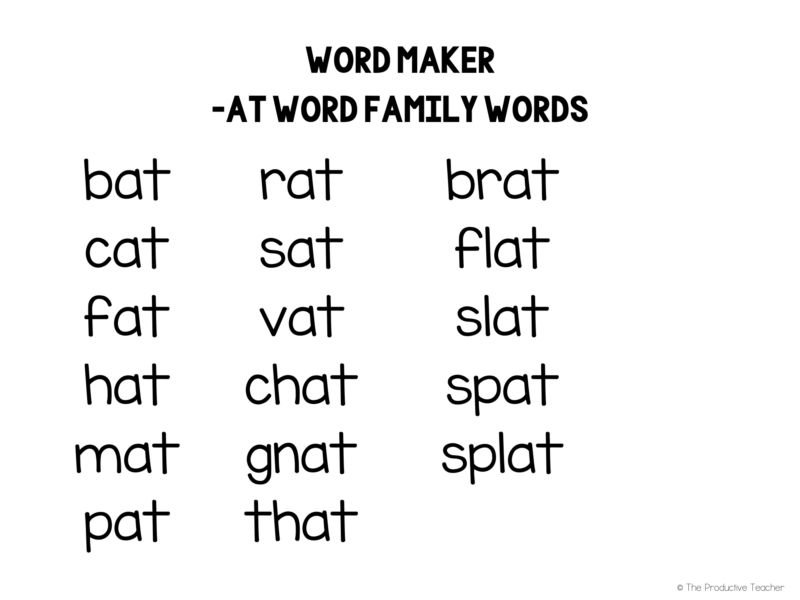 Free Short A Word Lists